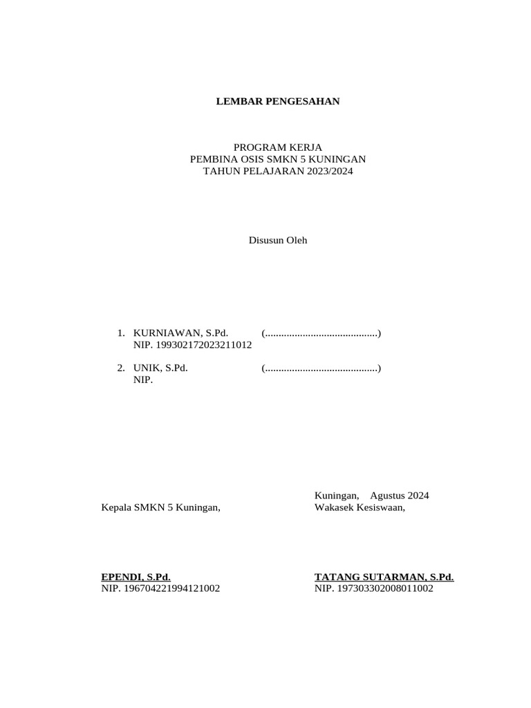 Lembar Pengesahan Proker Pembina PMR | PDF