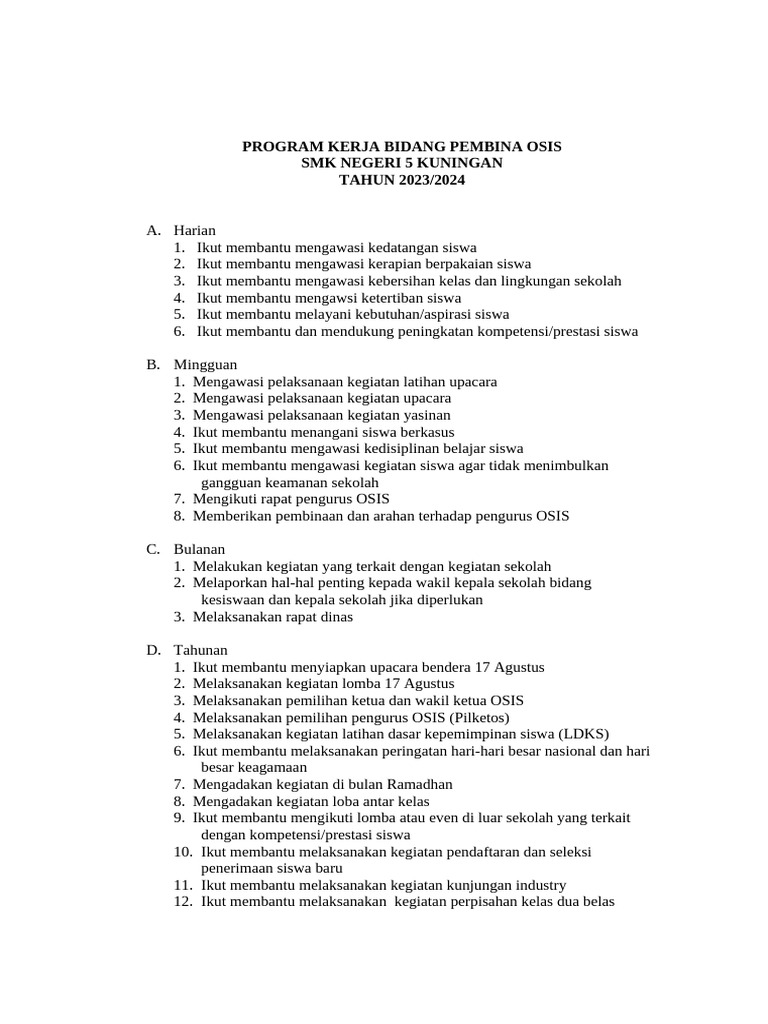 Proker Pembina OSIS | PDF