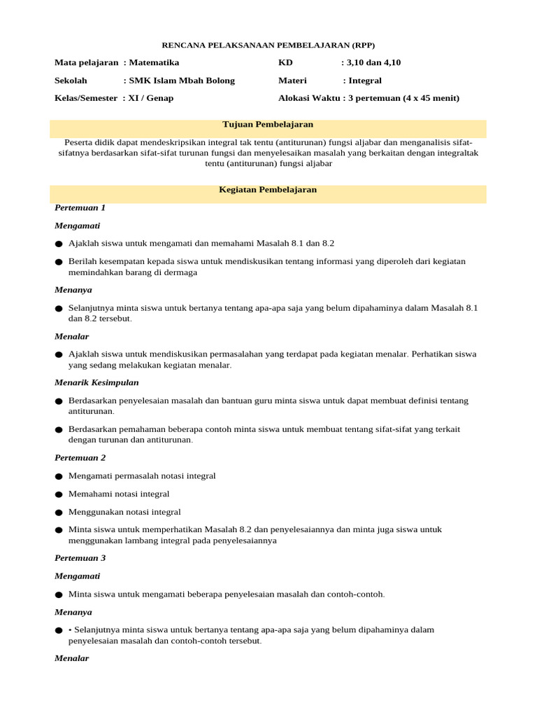 RPP BAB 8 Integral | PDF