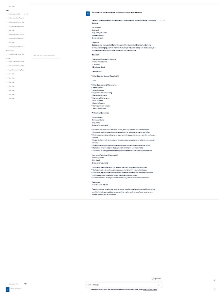 Boiler Operator Resume Example | PDF | Boiler | Mechanical Engineering