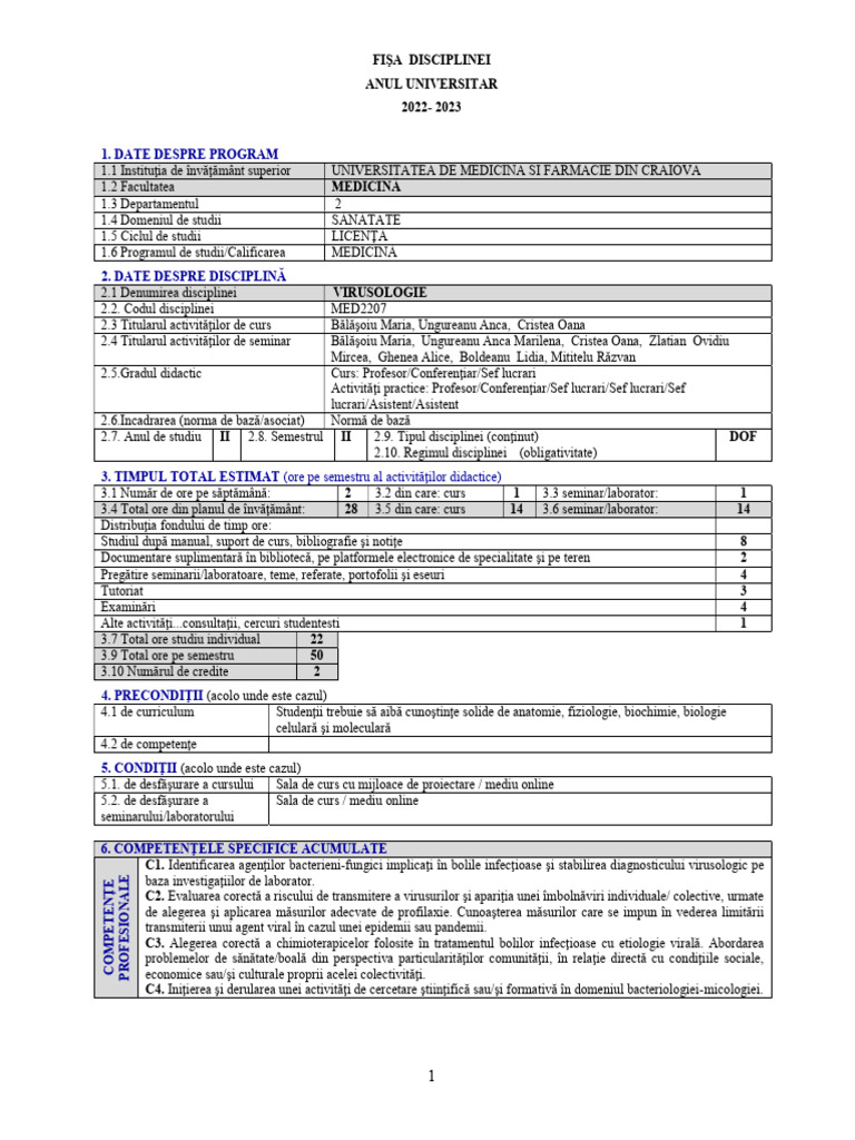 UMFCV M RO D2 Virusologie | PDF