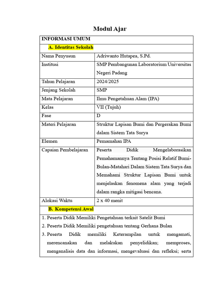 Modul Ajar TaRL - Adriwanto Hutapea | PDF