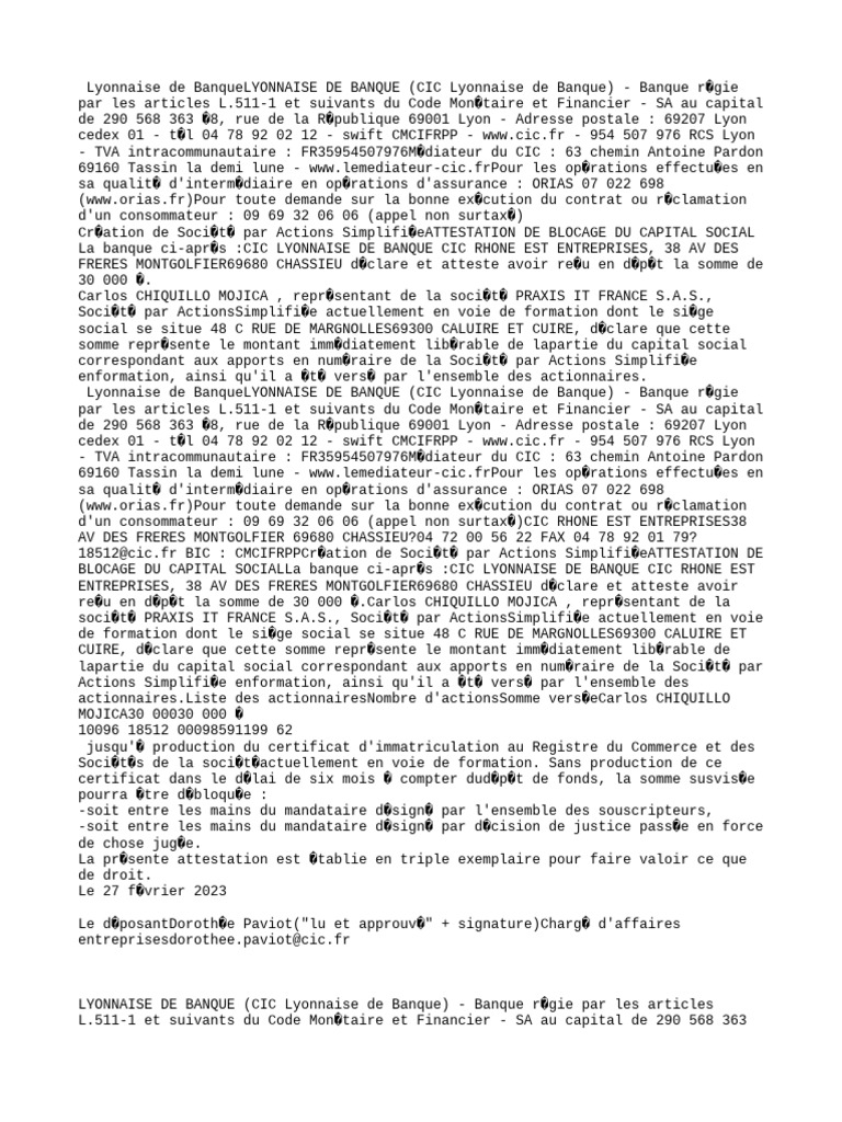 Attestation Dépôt de Capital | PDF