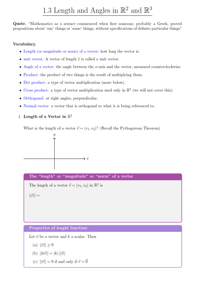 Sec 1.3 Length and Angles in R2 and R3 | PDF