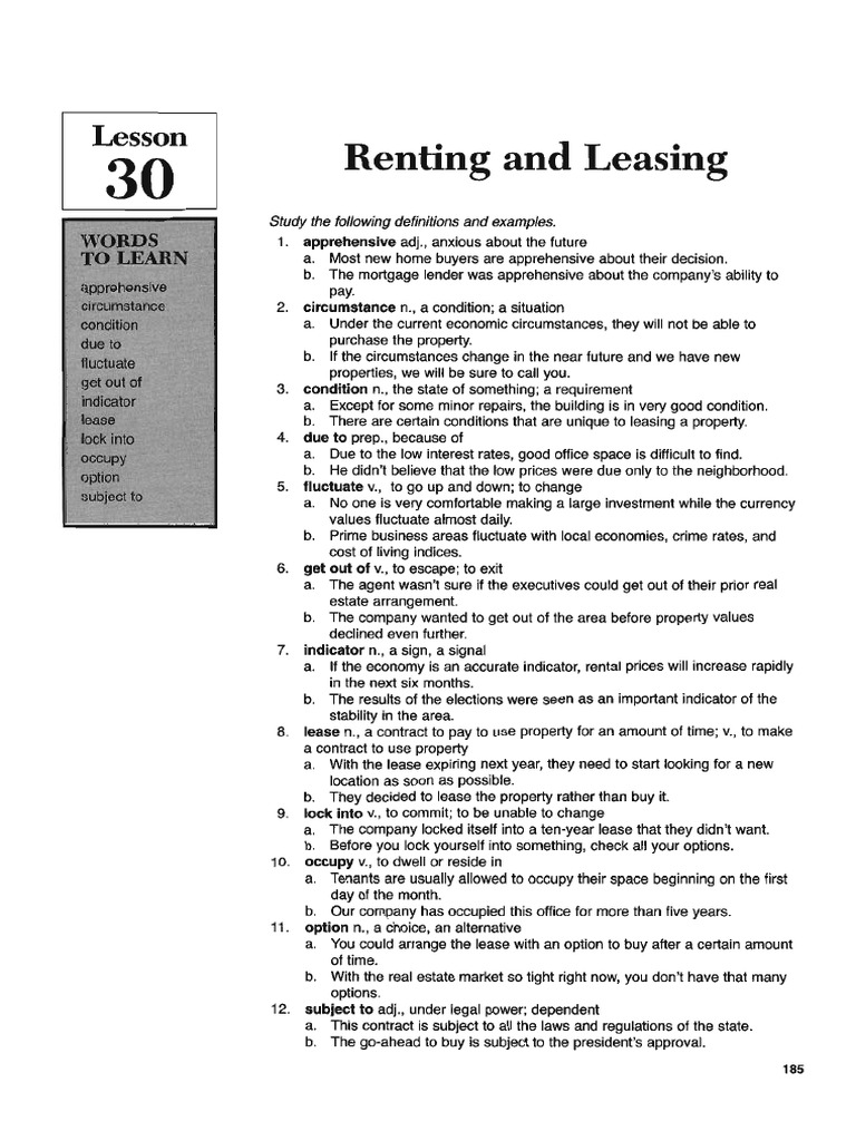 Lesson 30 Renting and Leasing | PDF