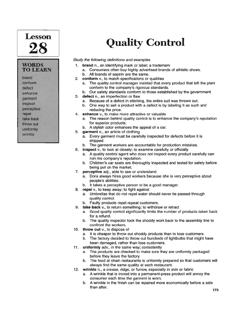Lesson 28 Quality Control | PDF