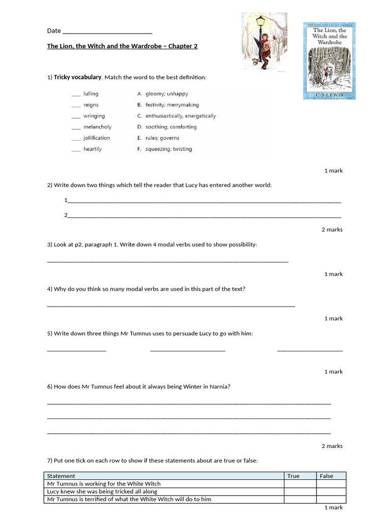 The Lion The Witch and The Wardrobe Chapter 2 Questions | PDF