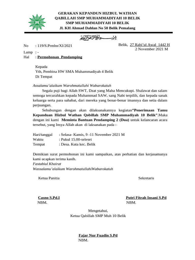 119 Surat Prmhonan Pendamping | PDF