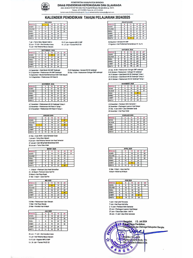 Kalender Pendidikan Tahun Pelajaran 2024 2025 (1) - Copy | PDF Kalender Pendidikan Tahun Pelajaran 2024 2025 (1) - Copy | PDF