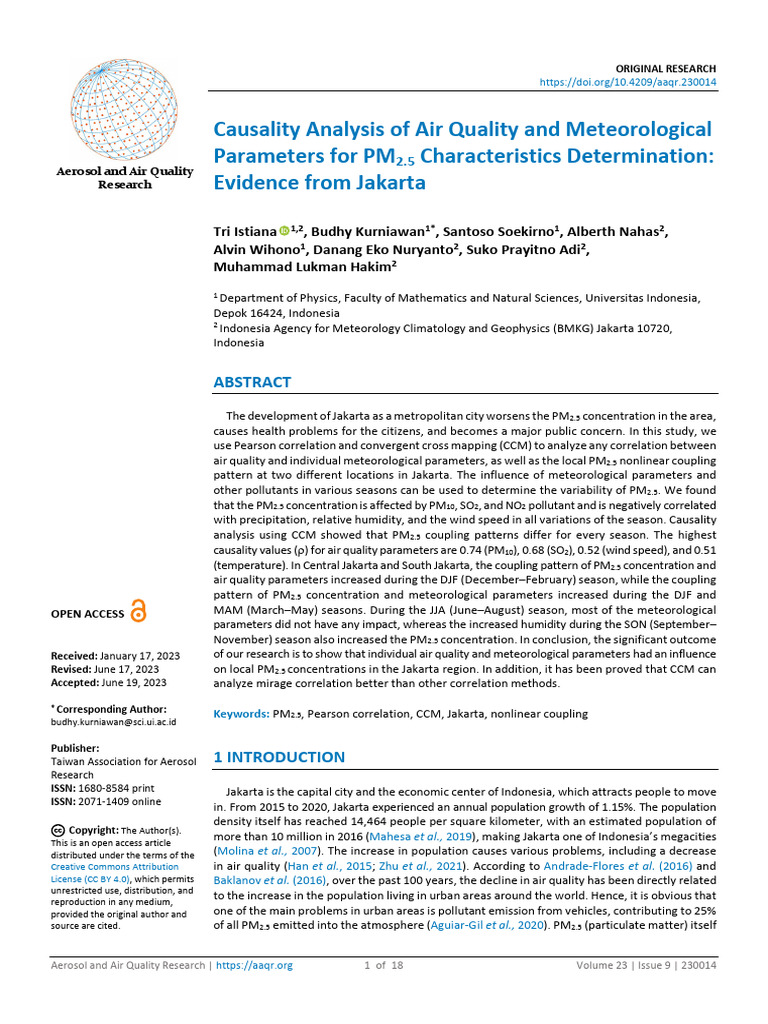 Causality Analysis of Air Quality and Meteorological Parameters For PM2.5 Characteristics ...