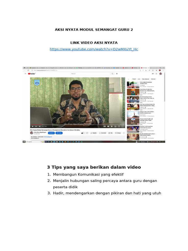 Aksi Nyata Modul Semangat Guru 2 | PDF