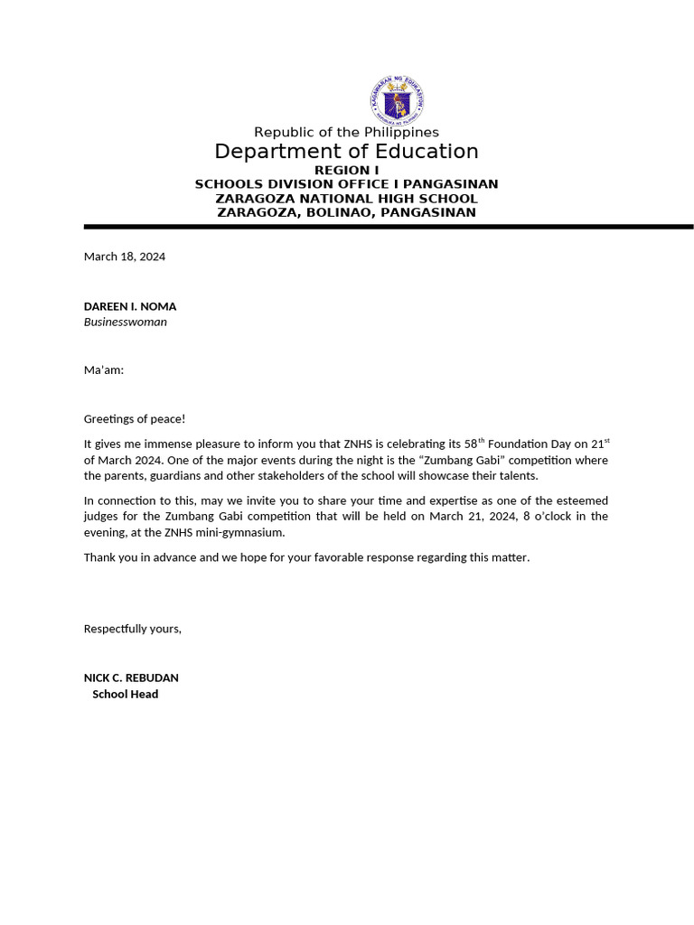 Invitation Letter - Judge | PDF