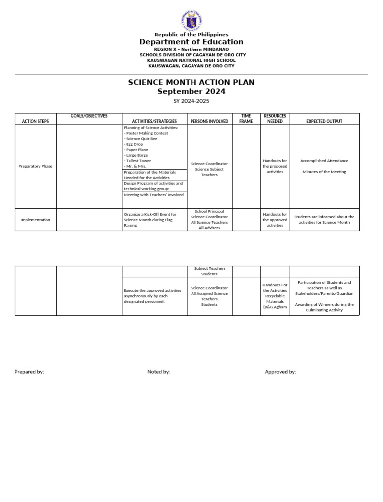 Science Action Plan Month | PDF