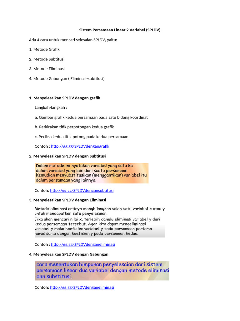 Sistem Persamaan Linear 2 Variabel | PDF