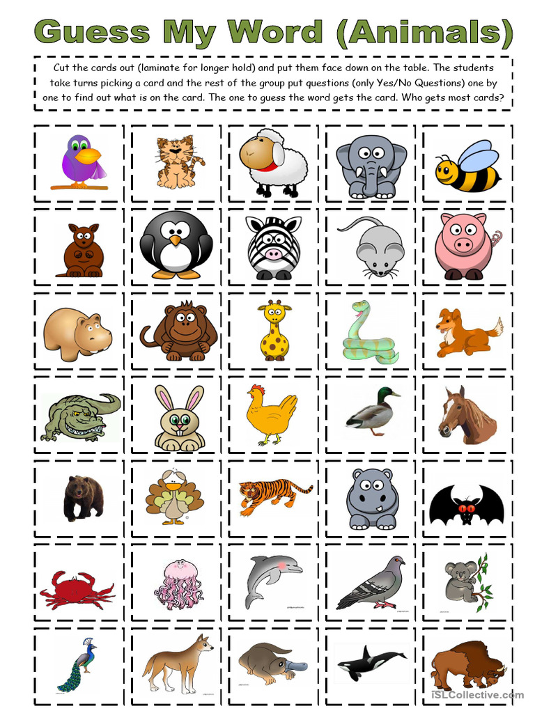 Guess My Word (Animals) | PDF
