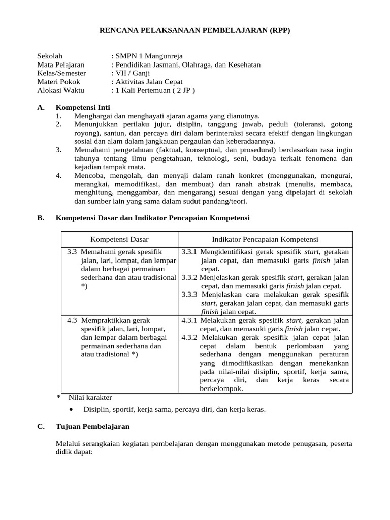 1.07 RPP Aktivitas Jalan Cepat 2018 | PDF