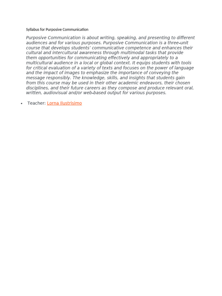 Syllabus for Purposive Communication | PDF