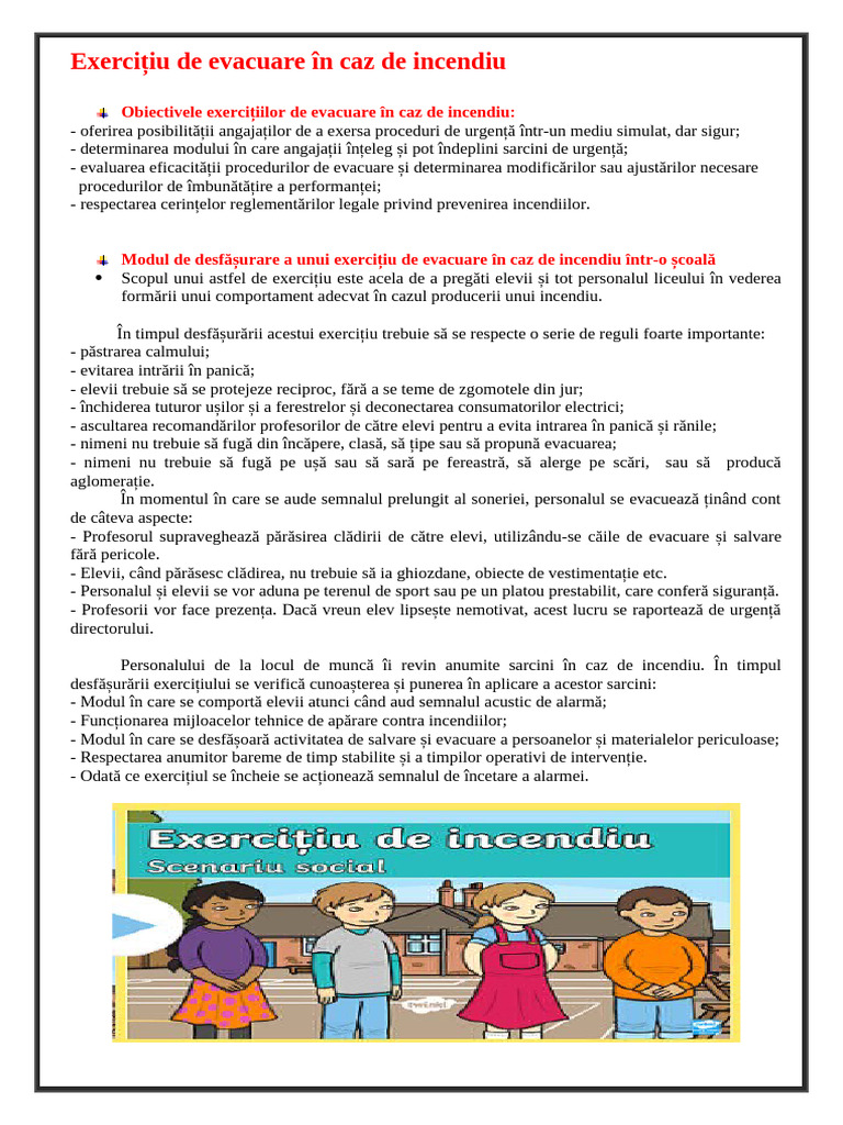 Exercițiu de Evacuare În Caz de Incendiu, Plan de Evacuare! | PDF