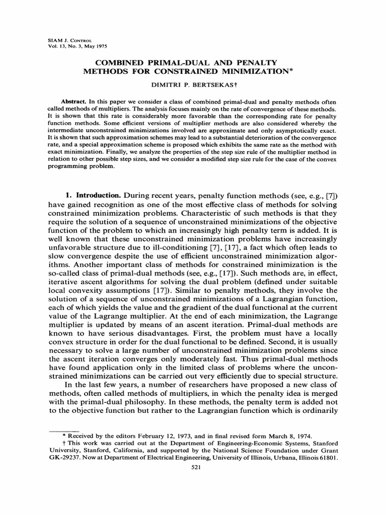COMBINED PRIMAL-DUAL AND PENALTY METHODS FOR CONSTRAINED MINIMIZATION | PDF