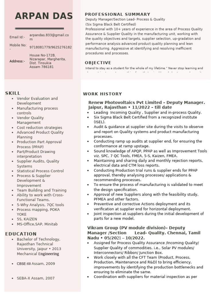 Resume - Arpan Das - Process & Quality | PDF