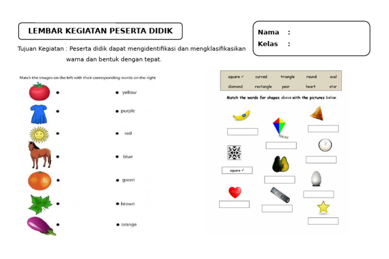 LKPD Bahasa Inggris Shape and Color | PDF