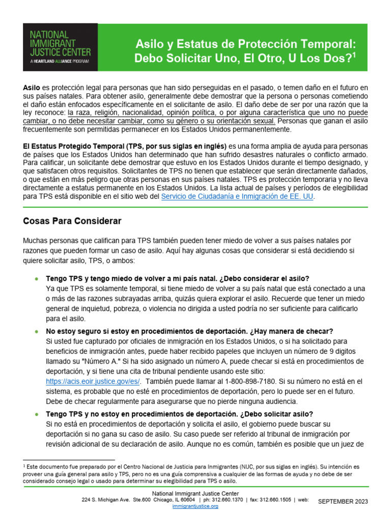 NIJC Asylum TPS FAQ September 2023 ESPANOL - 0 | PDF