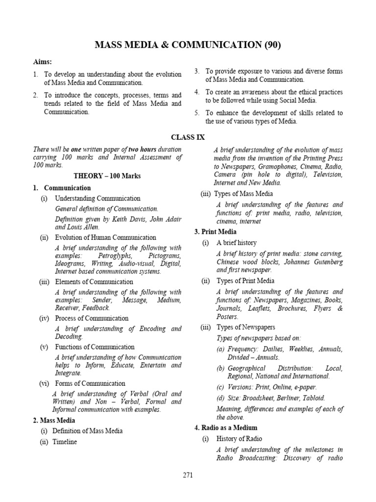 ICSE Class 10 Mass Media Overview | PDF | Cost Of Living | Television