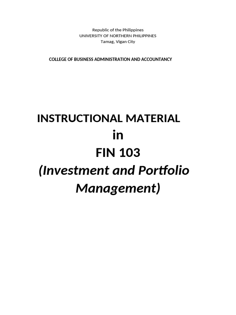 Fin 103 Lesson 1 | PDF