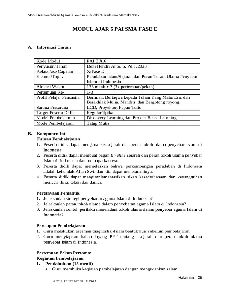 MODUL AJAR 6 PAI SMA KELAS X BAB 6 - Oke-Fin | PDF
