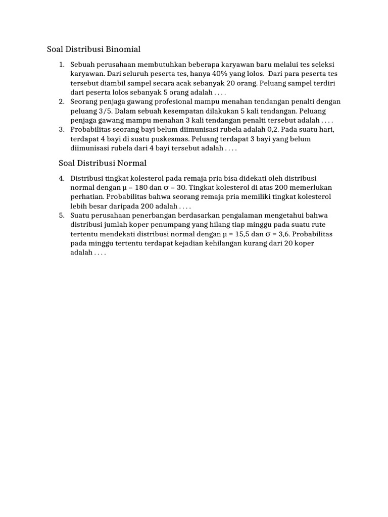 Soal Distribusi Binomial Dan Normal | PDF