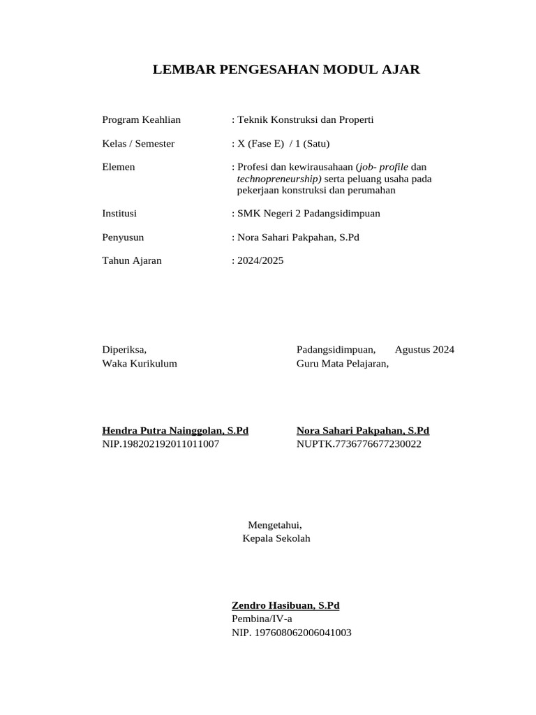 Lembar Pengesahan Modul Ajar | PDF