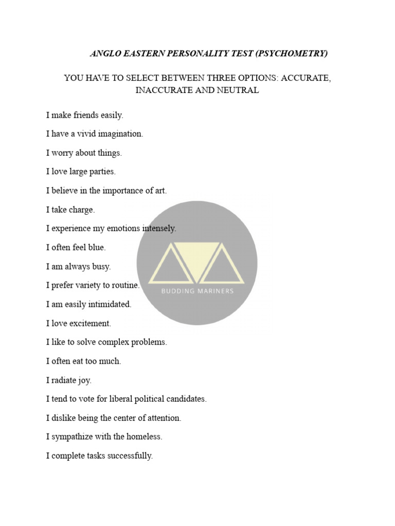 Anglo Eastern PSYCHOMETRY TEST | PDF