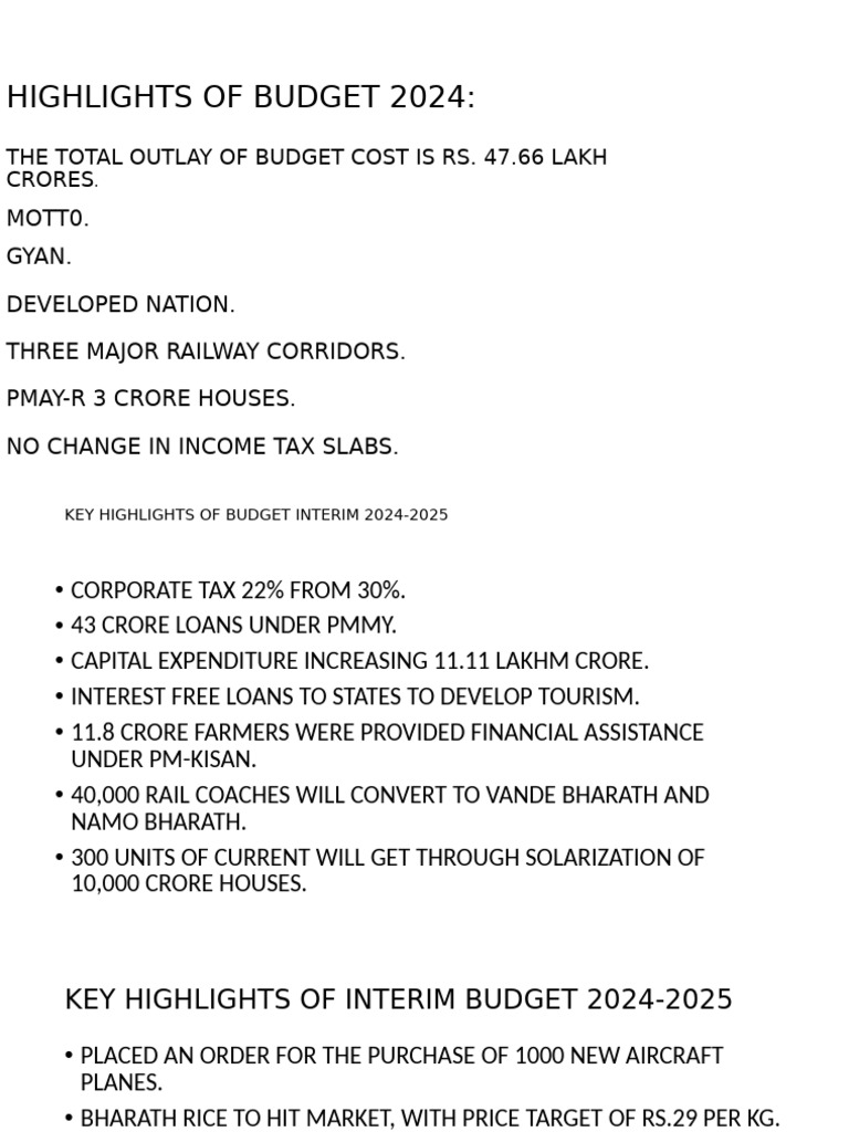 Highlights of Budget 2024 | PDF