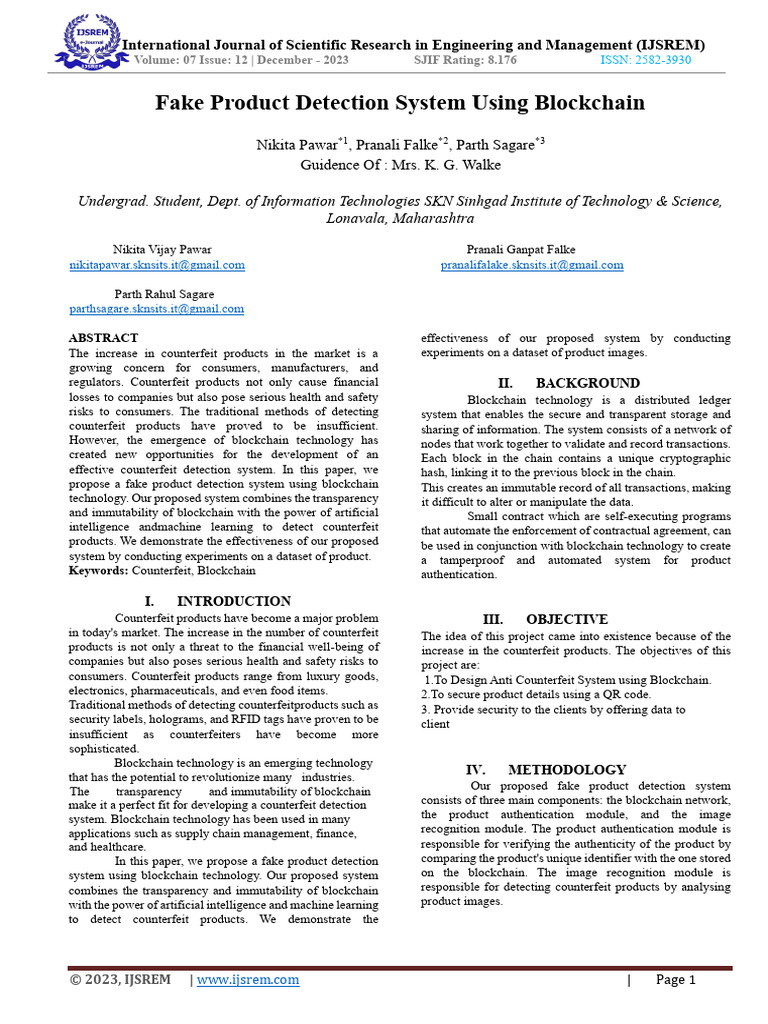 Fake Product Detection System Using Blockchain | PDF Fake Product Detection System Using Blockchain | PDF