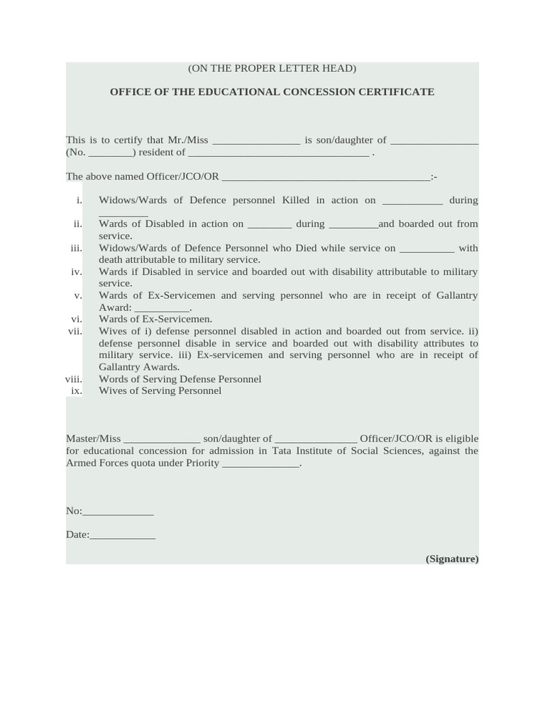 Educational Concession Certificate Template | PDF | Business