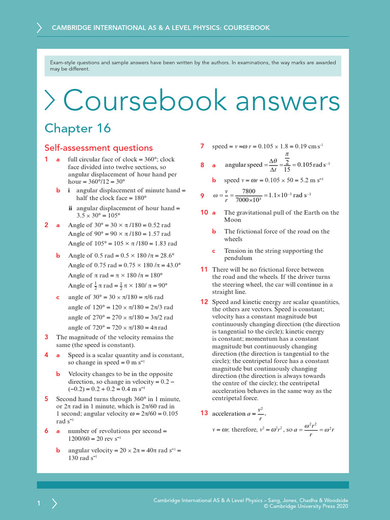 Self Assessment Answers 16 Asal Physics CB | PDF | Velocity | Acceleration
