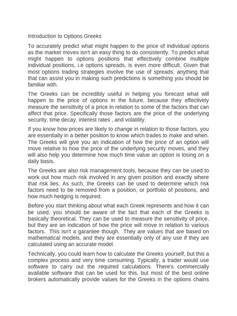 Understanding Options Greeks Explained | PDF | Greeks (Finance) | Law