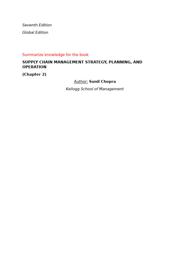 Chopra Sunil Supply Chain Management Chapter 2 | PDF
