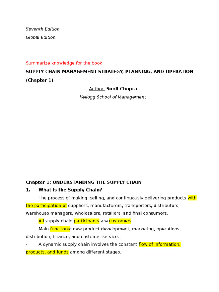 Chopra Sunil Supply Chain Management Chapter 1 | PDF