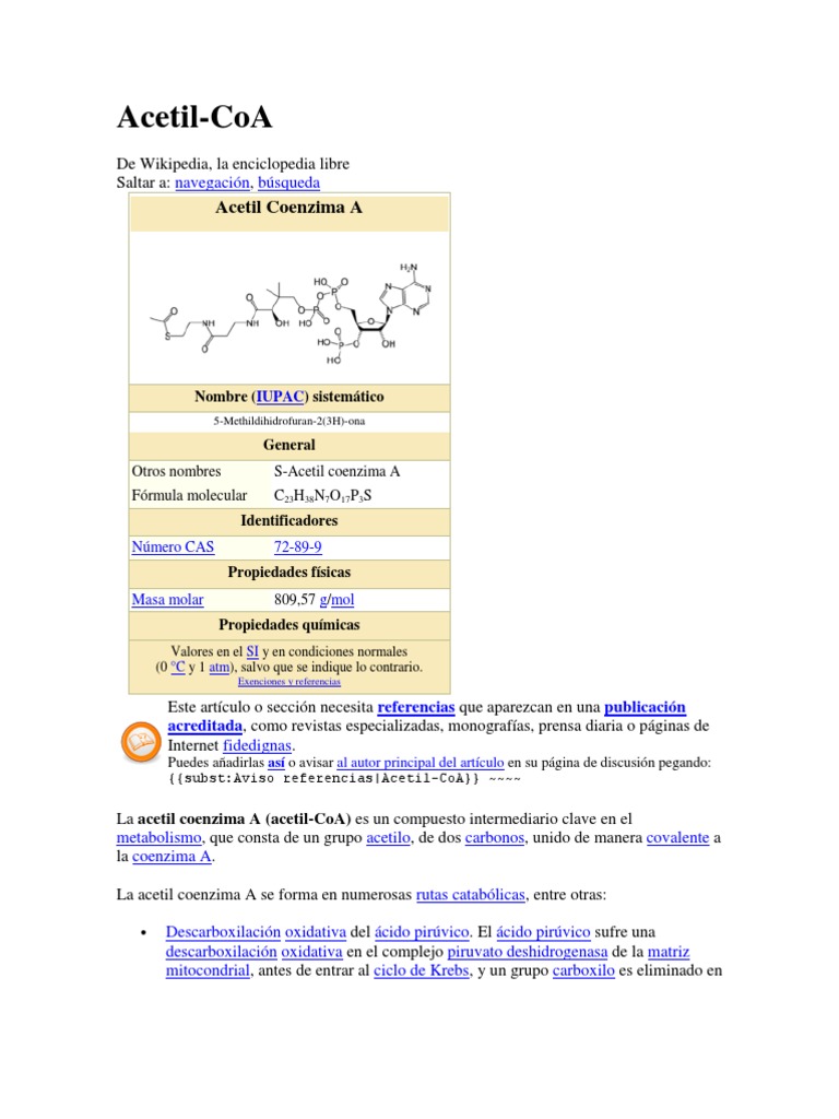 Estructura y función del Acetil-CoA | PDF | Compuestos orgánicos ...
