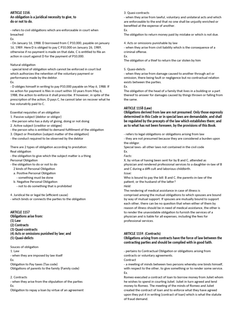 Law Reviewer Art. 1156-1206 | PDF