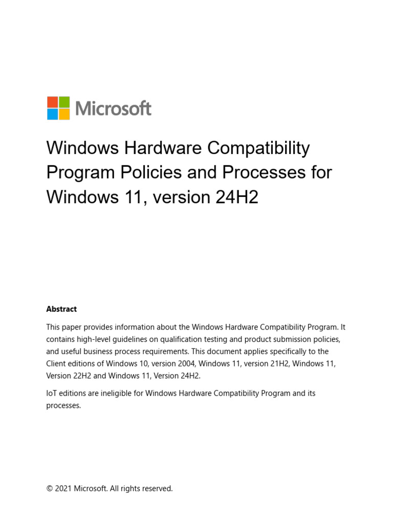 Windows11 - Version - 24H2 - WHCP - Policies | PDF