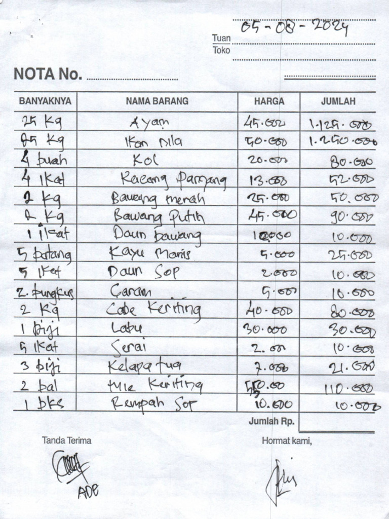 Nota, PO (Revisi), Penerimaan Barang 05-08-24 | PDF
