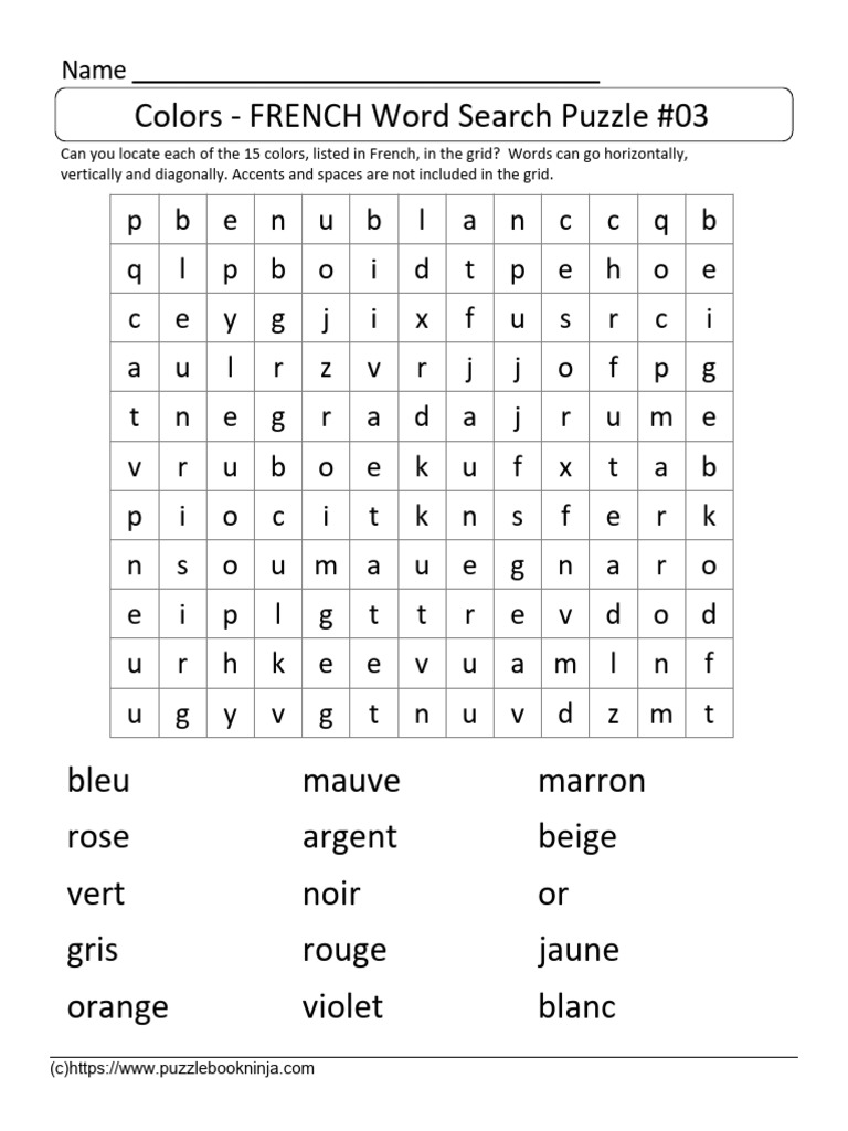 French Wordsearch Colors 03 | PDF