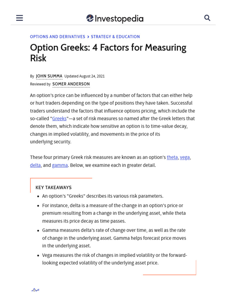 Option Greeks - The 4 Factors To Measure Risk | PDF | Greeks (Finance ...