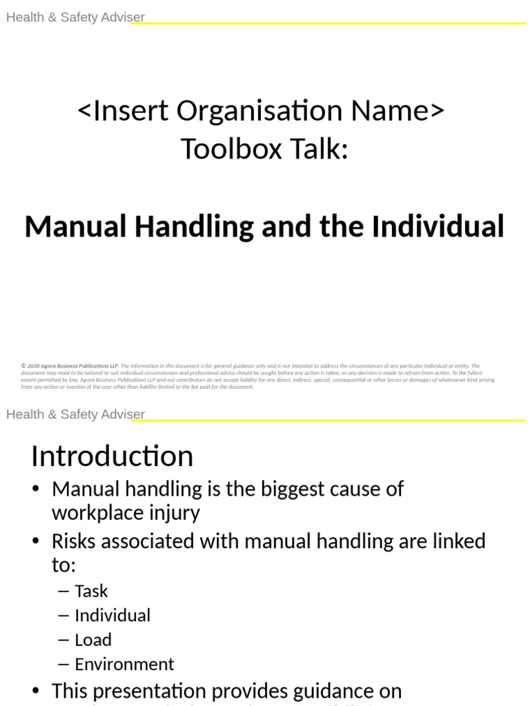 Manual Handling and the Individual Toolbox Talk | PDF