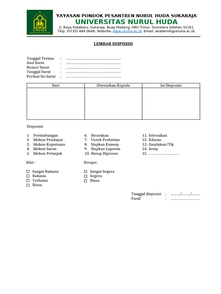 Format Lembar Disposisi | PDF