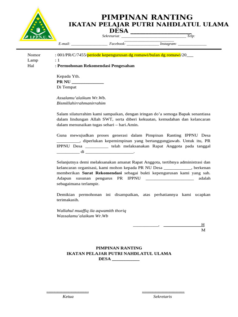 Format Pengajuan SP PR Ippnu | PDF