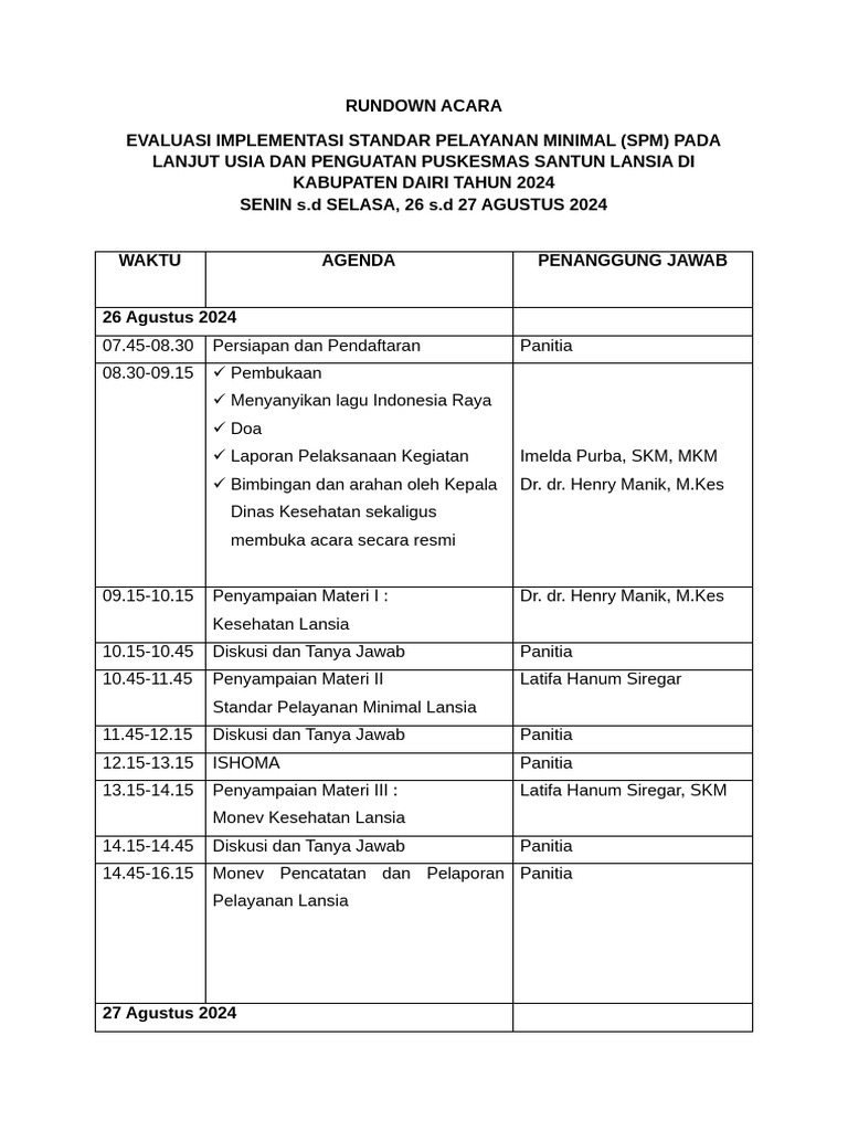 RUNDOWN ACARA Lansia | PDF