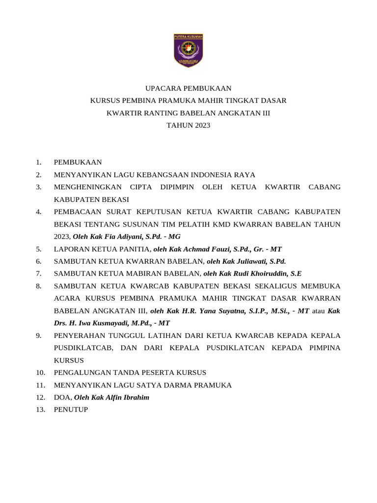 Naskah Up. Buka KMD | PDF